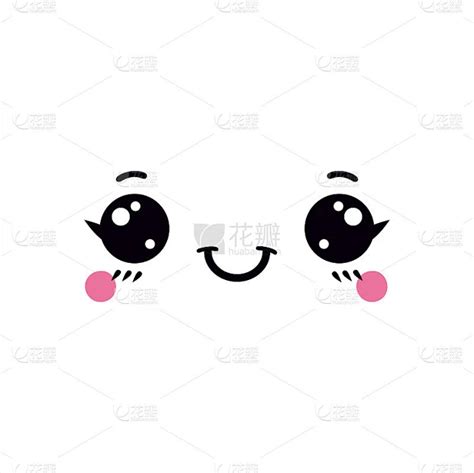 可爱可爱的笑脸。积极的情感。卡通矢量插图。日本动漫emoji。素材 花瓣网