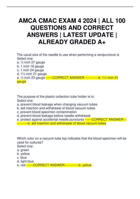 AMCA CMAC EXAM 4 2024 ALL 100 QUESTIONS AND CORRECT ANSWERS LATEST UPDATE ALREADY GRADED