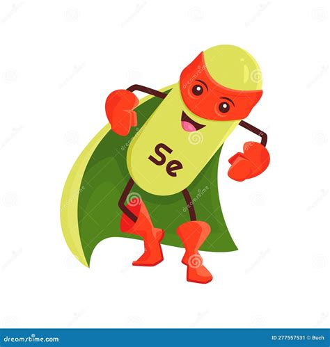 Cartoon Selenium Superhero Micronutrient Character Stock Vector