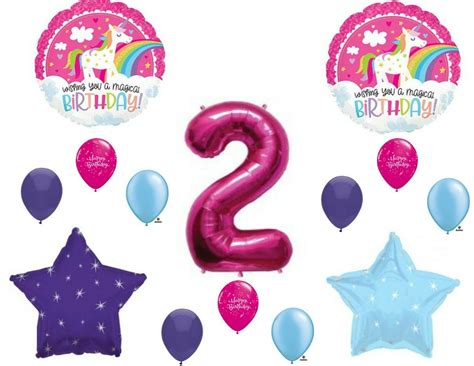 Unicorn Magical 2nd Happy Birthday Party Balloons Decorations Supplies