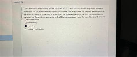 solved question 8 ﻿of 20 ﻿tonya participated in a psychology