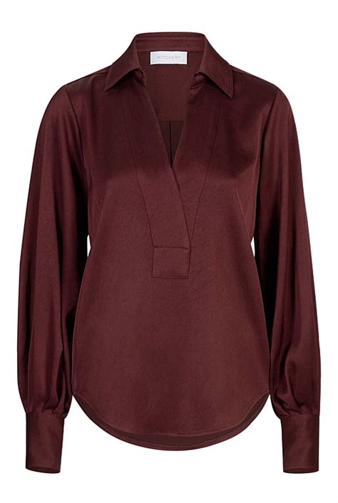 Rich Mulberry Acetate Gathered Popover Womens Evening Shirts Witchery
