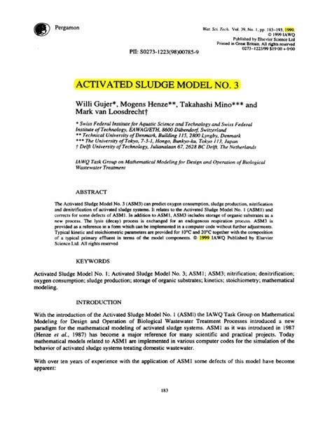 Activated Sludge Model No 3 Overview Pdf Chemistry Physical Sciences