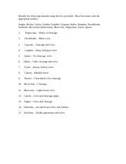 GEO LAB Module Minerals Answer Sheet Identify The Following Minerals Using The Key