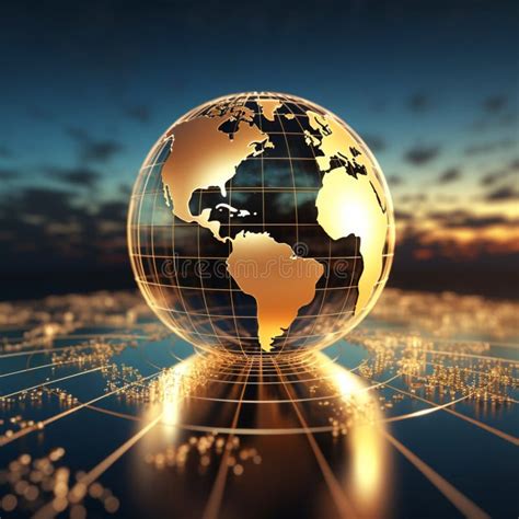 Global Business Concept 3d Render With A Hi Tech Golden Backdrop Stock Illustration