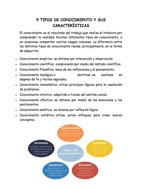 9 Tipos De Conocimiento Y Sus Características Pdf