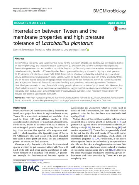 pdf interrelation between tween and the membrane properties and high