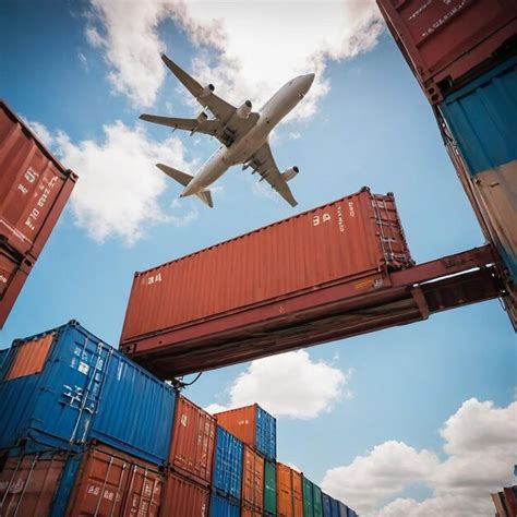 A Plane Flying Over A Shipping Container With The Word Air On The Side