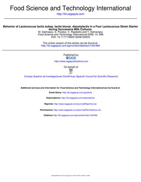 Pdf Behavior Of Lactococcus Lactis Subsp Lactis Biovar Diacetylactis
