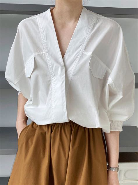 Trendy Batwing Sleeves Solid Color V Neck Blouses Black L Batwing