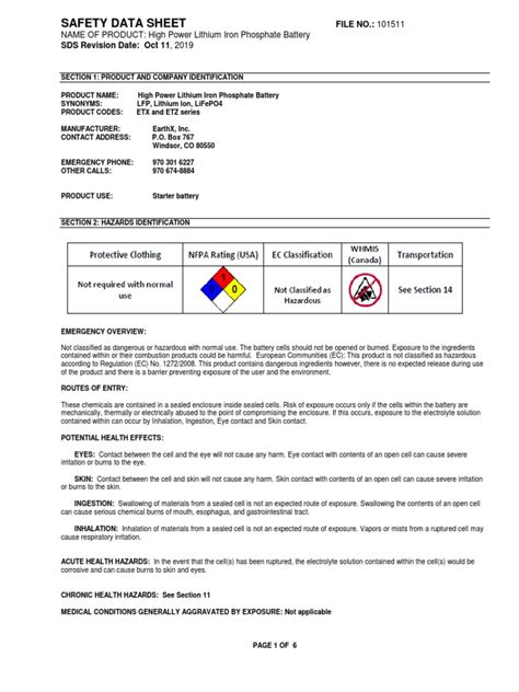 High Power Battery Safety Data Sheet Pdf Dangerous Goods Water