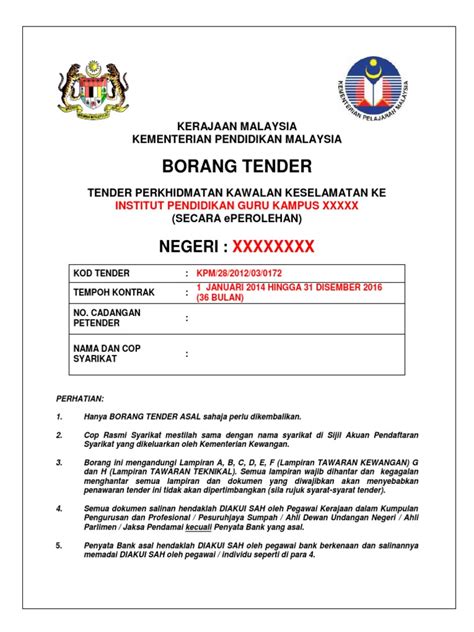 Borang Tender Pdf