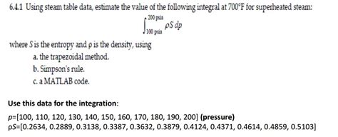 solved 6 4 1 using steam table data estimate the value of