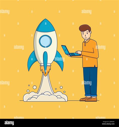 A Male Programming A Release Of A Rocket Stock Vector Image Art Alamy