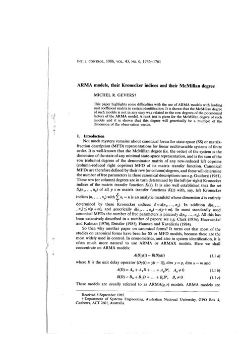 Pdf Arma Models Their Kronecker Indices And Their Mcmillan Degree