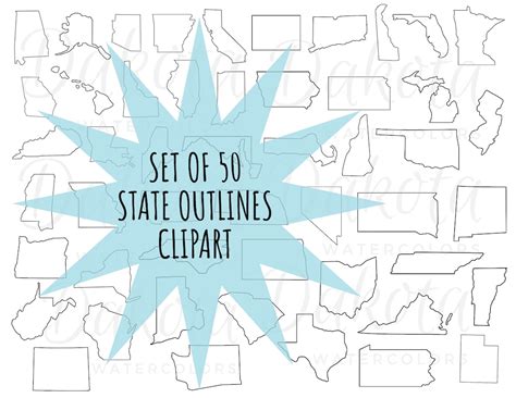 Set Of 50 States Outlines Png Clip Art State Clipart United States