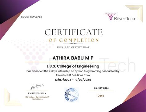 Completed A 7 Day Python Internship With Revertech Athira Babu Mp Posted On The Topic Linkedin