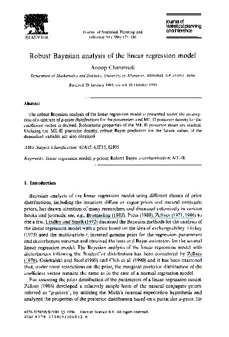 Pdf Robust Bayesian Analysis Of The Linear Regression Model
