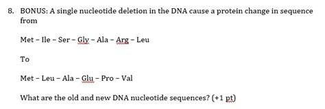 Solved Bonus A Single Nucleotide Deletion In The Dna Cause