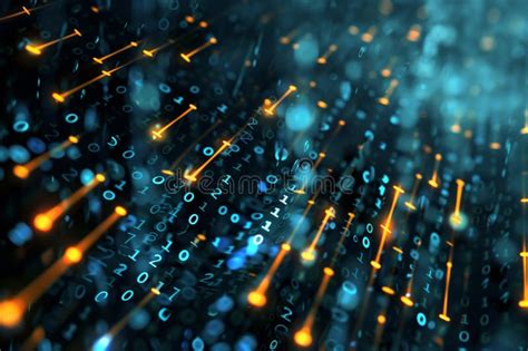 digital binary code cascading with glowing orange accents stock illustration illustration of