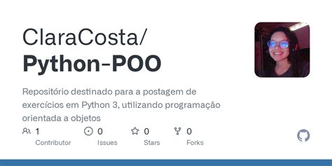 GitHub ClaraCosta Python POO Repositório destinado para a postagem de exercícios em Python