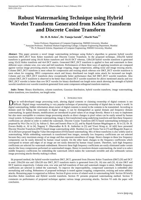 pdf robust watermarking technique using hybrid wavelet transform