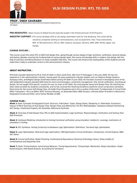 Vlsi Design Flow Rtl To Gds Prof Sneh Saurabh Pdf Logic Synthesis Electronic Design