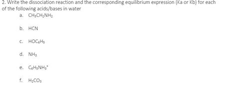 Solved 2 Write The Dissociation Reaction And The