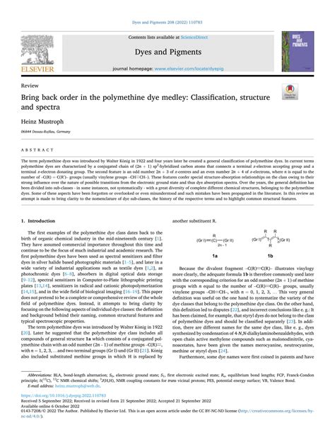 Pdf Bring Back Order In The Polymethine Dye Medley Classification