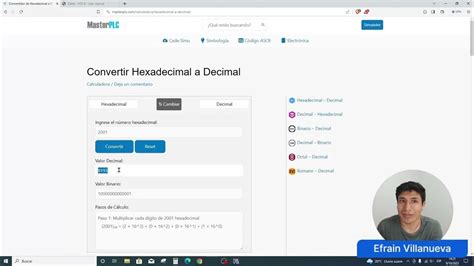 Herramienta De Conversion De Hexadecimal A Decimal En Linea Youtube