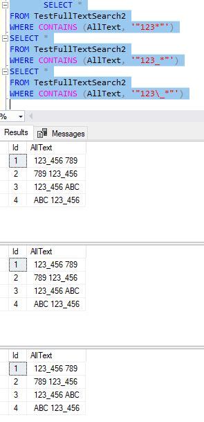 Sql Server Full Text Search Around Numbers And Underscores Stack Overflow