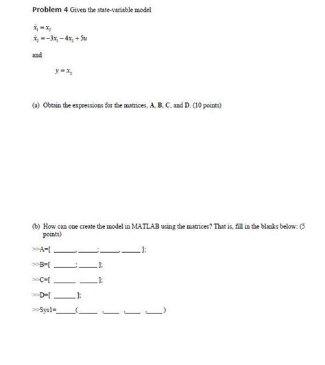 solved problem 4 given the state variable model i 3x