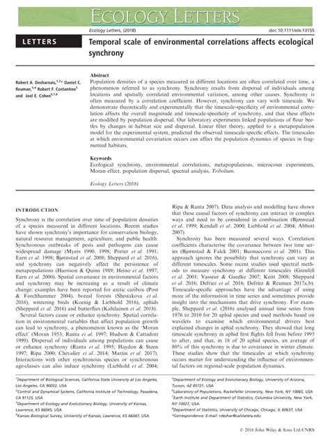 Pdf Temporal Scale Of Environmental Correlations Affects Ecological