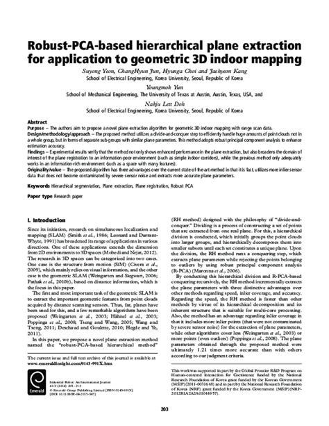 Pdf Robust Pca Based Hierarchical Plane Extraction For Application To