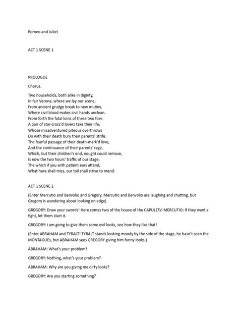 Romeo And Juliet Script Final Pdf Characters In Romeo And Juliet