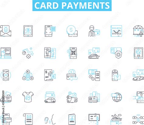 Card Payments Linear Icons Set Transaction Authorization Payment Swipe Pin Chip Pos Line