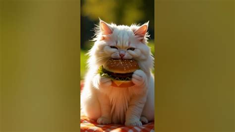 Cat Eating Burgers Cat Burger Fun Cute Shorts Ytshorts Food