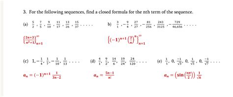 solved 3 for the following sequences find a closed formula