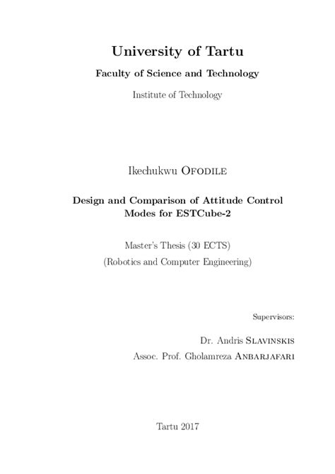 Pdf Design And Comparison Of Attitude Control Modes For Estcube 2