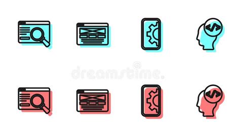 Set Line Web Development UI Or UX Design And Front End Icon Vector