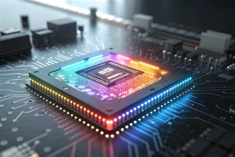 Generative Ai Cpu Futuristic Processor With Colorful Light Emission Stock Illustration