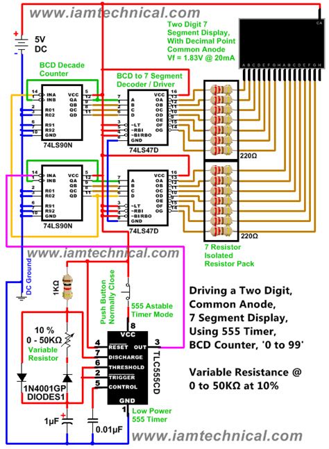 Digital Counter 0 To 99 Driving A Common Anode Dual Seven Segment Display Using 555 Timer