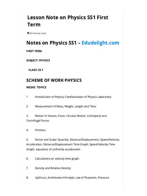 Physics Ss1 First Term Pdf Force Velocity