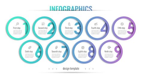 아이콘 및 9 가지 옵션 또는 단계가있는 Infographic 디자인 템플릿 프로세스 다이어그램 프레젠테이션 워크 플로 레이아웃 배너 순서도 정보 그래프에 사용할