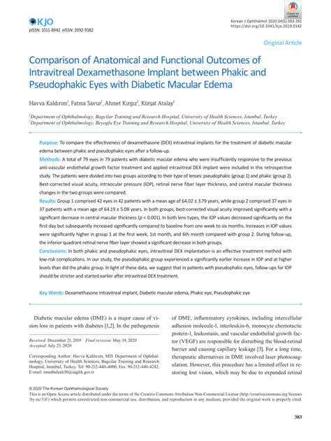 Pdf Comparison Of Anatomical And Functional Outcomes Of Intravitreal Dexamethasone Implant