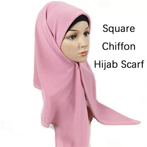 스퀘어 쉬폰 히잡 115115cm 무거운 쉬폰 단색 헤드스카프 이슬람 여성 히잡 패션 스카프 베일이슬람 의류 Aliexpress