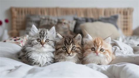 Trio Of Fluffy Kittens On A Cozy Bed Stock Illustration Illustration Of Litter Trio 338842495