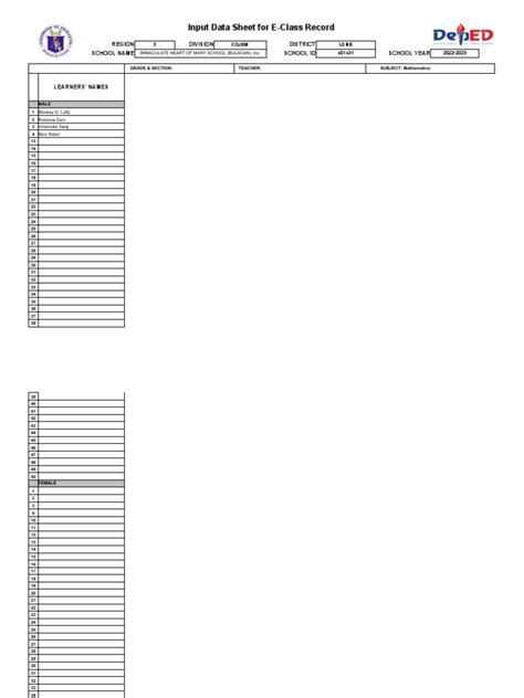 Sample Class Record Pdf