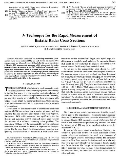 Pdf A Technique For The Rapid Measurement Of Bistatic Radar Cross