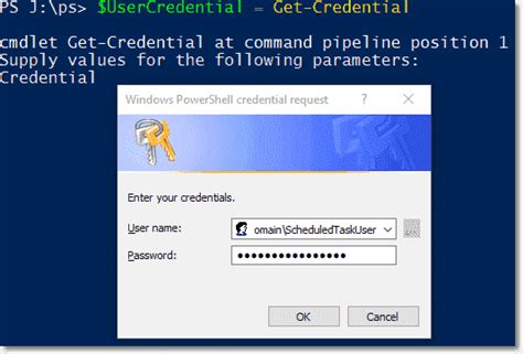 scheduling powershell scripts with usernames and encrypted password